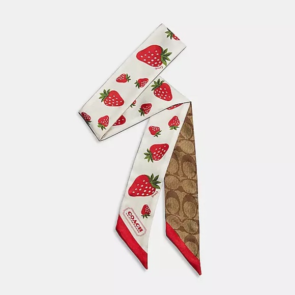 Coach | Accessories | Coach Signature Wild Strawberry Print Silk Skinny ...